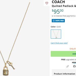 Coach | Jewelry | Brand New Coach Quilted Padlock And Key Necklace Gold ...